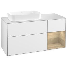 Villeroy & Boch Villeroy und Boch Finion Waschtischunterschrank G281PCGF 120cm, Abdeckplatte white matt, Emotion, Regal rechts Oak Veneer, Glossy white lacquer