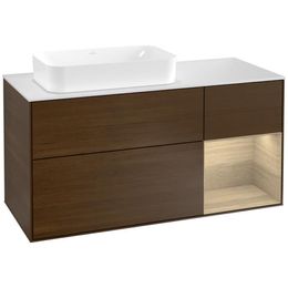 Villeroy & Boch Villeroy und Boch Finion Waschtischunterschrank G281PCGN 120cm, Abdeckplatte white matt, Emotion, Regal rechts Oak Veneer, Walnut veneer