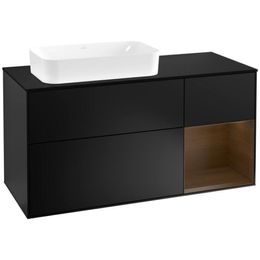 Villeroy & Boch Villeroy und Boch Finion Waschtischunterschrank G282GNPD 120cm, Abdeckplatte black matt, Emotion, Regal rechts Walnut veneer, Black matt lacquer