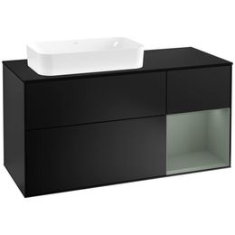 Villeroy & Boch Villeroy und Boch Finion Waschtischunterschrank G282GMPD 120cm, Abdeckplatte black matt, Emotion, Regal rechts Olive Matt Lacquer, Black matt lacquer