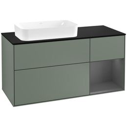 Villeroy & Boch Villeroy und Boch Finion Waschtischunterschrank G282GKGM 120cm, Abdeckplatte black matt, Emotion, Regal rechts Anthracite matt, Olive Matt Lacquer