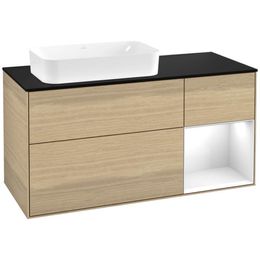 Villeroy & Boch Villeroy und Boch Finion Waschtischunterschrank G282GFPC 120cm, Abdeckplatte black matt, Emotion, Regal rechts Glossy white lacquer, Oak Veneer