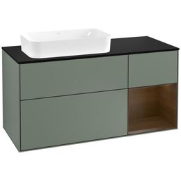 Villeroy & Boch Villeroy und Boch Finion Waschtischunterschrank G282GNGM 120cm, Abdeckplatte black matt, Emotion, Regal rechts Walnut veneer, Olive Matt Lacquer