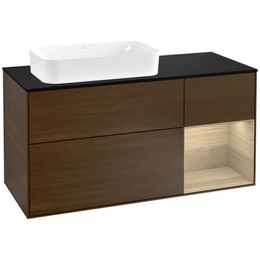 Villeroy & Boch Villeroy und Boch Finion Waschtischunterschrank G282PCGN 120cm, Abdeckplatte black matt, Emotion, Regal rechts Oak Veneer, Walnut veneer
