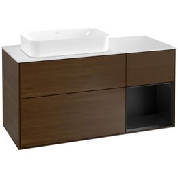 Villeroy & Boch Villeroy und Boch Finion Waschtischunterschrank F281PDGN 120cm, Abdeckplatte white matt, Regal rechts Black matt lacquer, Walnut veneer