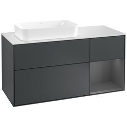 Villeroy & Boch Villeroy und Boch Finion Waschtischunterschrank F281GKHG 120cm, Abdeckplatte white matt, Regal rechts Anthracite matt, Midnight Blue Matt Lacquer