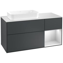 Villeroy & Boch Villeroy und Boch Finion Waschtischunterschrank F281MTHG 120cm, Abdeckplatte white matt, Regal rechts White matt lacquer, Midnight Blue Matt Lacquer