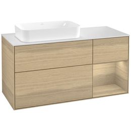 Villeroy & Boch Villeroy und Boch Finion Waschtischunterschrank F281PCPC 120cm, Abdeckplatte white matt, Regal rechts Oak Veneer, Oak Veneer