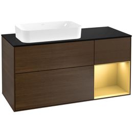 Villeroy & Boch Villeroy und Boch Finion Waschtischunterschrank F282HFGN 120cm, Abdeckplatte black matt, Regal rechts Gold matt, Walnut veneer