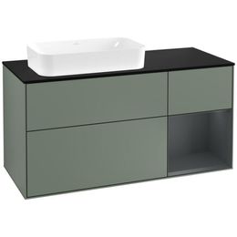 Villeroy & Boch Villeroy und Boch Finion Waschtischunterschrank F282HGGM 120cm, Abdeckplatte black matt, Regal rechts Midnight Blue Matt Lacquer, Olive Matt Lacquer
