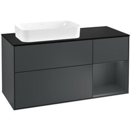 Villeroy & Boch Villeroy und Boch Finion Waschtischunterschrank F282HGHG 120cm, Abdeckplatte black matt, Regal rechts Midnight Blue Matt Lacquer, Midnight Blue Matt Lacquer