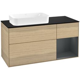 Villeroy & Boch Villeroy und Boch Finion Waschtischunterschrank F282HGPC 120cm, Abdeckplatte black matt, Regal rechts Midnight Blue Matt Lacquer, Oak Veneer