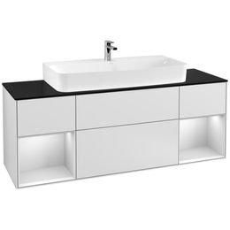 Villeroy & Boch Villeroy und Boch Finion Waschtischunterschrank G212MTMT 160cm, Abdeckplatte black matt, Emotion, Regale White matt lacquer, White matt lacquer