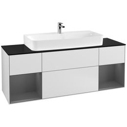 Villeroy & Boch Villeroy und Boch Finion Waschtischunterschrank G212GKMT 160cm, Abdeckplatte black matt, Emotion, Regale Anthracite matt lacquer, White matt lacquer