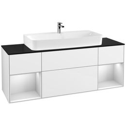 Villeroy & Boch Villeroy und Boch Finion Waschtischunterschrank G212MTGF 160cm, Abdeckplatte black matt, Emotion, Regale White matt lacquer, Glossy white lacquer