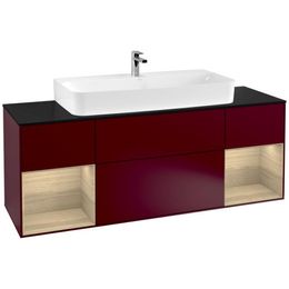 Villeroy & Boch Villeroy und Boch Finion Waschtischunterschrank G212PCHB 160cm, Abdeckplatte black matt, Emotion, Regale Oak Veneer, Peony Matt