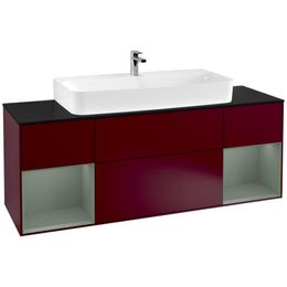 Villeroy & Boch Villeroy und Boch Finion Waschtischunterschrank G212GMHB 160cm, Abdeckplatte black matt, Emotion, Regale Olive matt lacquer, Peony Matt