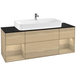 Villeroy & Boch Villeroy und Boch Finion Waschtischunterschrank F212PCPC 160cm, Abdeckplatte black matt, Regale Oak Veneer, Oak Veneer