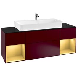 Villeroy & Boch Villeroy und Boch Finion Waschtischunterschrank F212HFHB 160cm, Abdeckplatte black matt, Regale Gold matt lacquer, Peony Matt