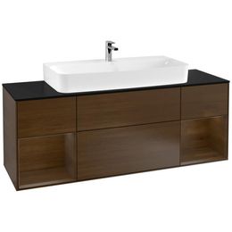 Villeroy & Boch Villeroy und Boch Finion Waschtischunterschrank F212GNGN 160cm, Abdeckplatte black matt, Regale Walnut veneer, Walnut veneer
