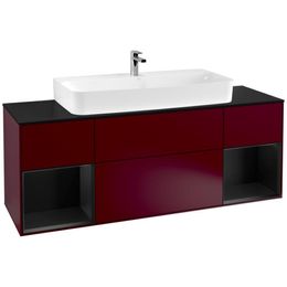 Villeroy & Boch Villeroy und Boch Finion Waschtischunterschrank F212PDHB 160cm, Abdeckplatte black matt, Regale Black matt lacquer, Peony Matt