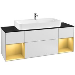 Villeroy & Boch Villeroy und Boch Finion Waschtischunterschrank F212HFMT 160cm, Abdeckplatte black matt, Regale Gold matt lacquer, White matt lacquer