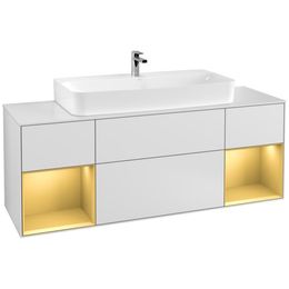 Villeroy & Boch Villeroy und Boch Finion Waschtischunterschrank F211HFMT 160cm, Abdeckplatte white matt, Regale Gold matt lacquer, White matt lacquer