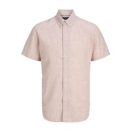 Jack & Jones Kurzarmhemd JACK & JONES "JPRBLUSUMMER LIN. BL. SHIELD SS SHIRT SN", Herren, Gr. L, N-Gr, misty rose fit:regular fit, Web, Obermaterial: 70% Baumwolle, 30% Leinen, unifarben, regular fit normal, gerader Abschluss, Hemden, mit Stickerei