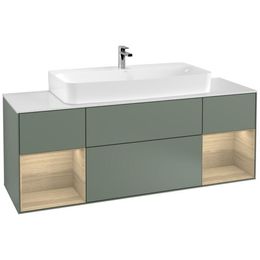 Villeroy & Boch Villeroy und Boch Finion Waschtischunterschrank F211PCGM 160cm, Abdeckplatte white matt, Regale Oak Veneer, Olive Matt Lacquer