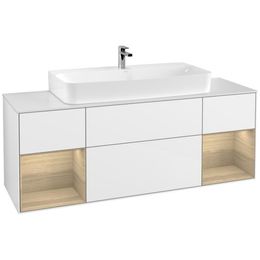 Villeroy & Boch Villeroy und Boch Finion Waschtischunterschrank F211PCGF 160cm, Abdeckplatte white matt, Regale Oak Veneer, Glossy white lacquer
