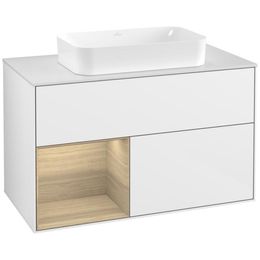 Villeroy & Boch Villeroy und Boch Finion Waschtischunterschrank G241PCGF 100cm, Abdeckplatte white matt, Emotion, Regal links Oak Veneer, Glossy white lacquer