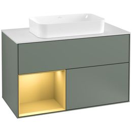 Villeroy & Boch Villeroy und Boch Finion Waschtischunterschrank G241HFGM 100cm, Abdeckplatte white matt, Emotion, Regal links Gold matt, Olive Matt Lacquer