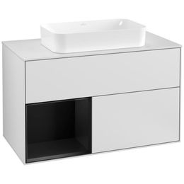 Villeroy & Boch Villeroy und Boch Finion Waschtischunterschrank F241PDMT 100x60,3cm, Abdeckplatte white matt, Regal links Black matt lacquer, White matt lacquer