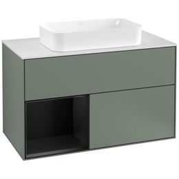 Villeroy & Boch Villeroy und Boch Finion Waschtischunterschrank F241PDGM 100x60,3cm, Abdeckplatte white matt, Regal links Black matt lacquer, Olive Matt Lacquer