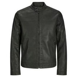 Jack & Jones Lederimitatjacke JACK & JONES "JJEWARNER WASHED PU JACKET NOOS", Herren, Gr. S, schwarz (schwarz pattern:washed pu), Web, Obermaterial: 100% Polyester, unifarben, regular fit taillenbedeckt, ohne Ausschnitt, Jacken, mit Bandkragen