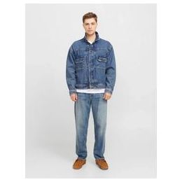 Jack & Jones Loose-fit-Jeans JACK & JONES "JJIEDDIE JJORIGINAL MF 710", Herren, Gr. 30, L&auml;nge 34, blau (blau, denim), Denim/Jeans, Obermaterial: 100% Baumwolle, Abriebeffekte, loose fit kn&ouml;chellang, Jeans