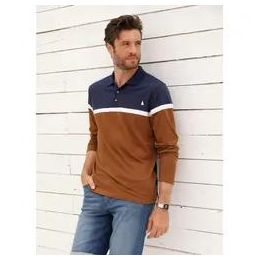 Langarmshirt Catamaran "Langarm-Poloshirt", Damen, Gr. 64/66, marine, cognac, gestreift, 100% Baumwolle, gemustert, gestreift, mehrfarbig, Shirts Langarmshirt