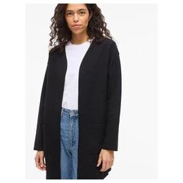 Longblazer Vila "VIGARDEN L/S LONG CARDIGAN - NOOS", Damen, Gr. S, schwarz beauty, Web, Obermaterial: 70% Baumwolle, 25% Polyester, 5% Elasthan, unifarben, regular fit normal, Blazer Longblazer