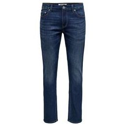 Only & Sons Slim-fit-Jeans ONLY & SONS "ONSLOOM SLIM BOX PIM DNM MU OTL", Herren, Gr. 31, L&auml;nge 34, dunkelblau denim, Denim/Jeans, Obermaterial: 50% Baumwolle, 30% Polyester, 18% Viskose, 2% Elasthan, Abriebeffekte, slim fit kn&ouml;chellang, Jeans Slim-fit-Jeans