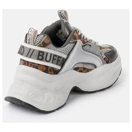 Plateausneaker Buffalo "Yuno one", Herren, Gr. 40, wei&szlig;, silberfarben, leo, Lederimitat, Textil, metallic, Schuhe Plateausneaker, Halbschuh, Schn&uuml;rschuh, Retro-Sneaker mit Memory Foam Innensohle