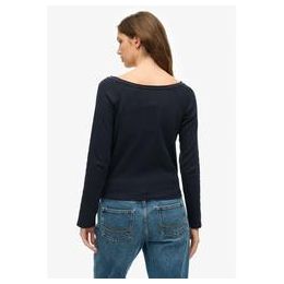 Langarmshirt Superdry "BARDOT OFF SHOULDER TOP", Damen, Gr. XL, eclipse navy, Single Jersey, Obermaterial: 100% Baumwolle, gestreift, regular fit normal, U-Boot-Ausschnitt, Shirts Langarmshirt, mit U-Boot Ausschnitt und Wellenkante am Bund