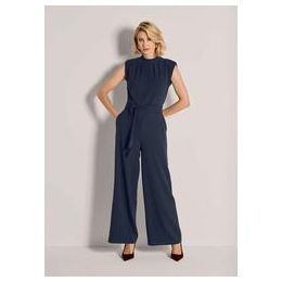 Madeleine Mode Overall MADELEINE "Overall Eleganter Jumpsuit mit Stehkragen", Damen, Gr. 46, N-Gr, blau (marine), Obermaterial: 65% Polyester PES. 31% Viskose CV. 4% Elasthan EL., Modern, Overalls Overall
