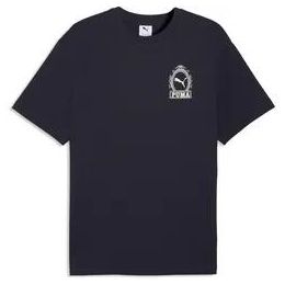 T-Shirt Puma "Graphic Relaxed T-Shirt Herren", Damen, Gr. S, new navy blau, Obermaterial: 100% Baumwolle. Rippe: 20% Polyester, 80% Baumwolle, bedruckt, relaxed fit, Rundhals, Shirts T-Shirt