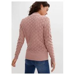 Strickpullover bonprix, Damen, Gr. 32/34 (XS), rosa (rosenholz), Obermaterial: 100% Polyacryl, unifarben, loose fit h&uuml;ftbedeckend, V-Ausschnitt, Strickb&uuml;ndchen, Pullover Strickpullover, im tollen Ajour-Strick, Wickeloptik, bequeme Passform