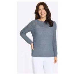 Ajourpullover Classic Basics "Rundhals-Pullover", Damen, Gr. 44, taubenblau, 100% Polyacryl, gemustert, gepunktet, unifarben, Pullover