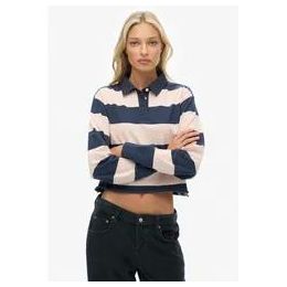 Langarm-Poloshirt Superdry "ATH ESS CROPPED STRIPE RUGBY", Damen, Gr. XS, navy, pink stripe, Single Jersey, Obermaterial: 100% Baumwolle, gestreift, oversize normal, ohne Ausschnitt, Shirts