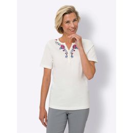 Kurzarmshirt Classic Basics "Kurzarm-Shirt", Damen, Gr. 54, beige (ecru, rot), 100% Baumwolle, bedruckt, gebl&uuml;mt, gemustert, mehrfarbig, Rundhals, Shirts