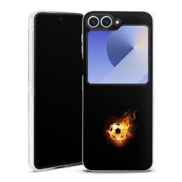 DeinDesign Galaxy Z Flip 6 Handy Hard Case Schutzh&uuml;lle transparent Smartphone Handy H&uuml;lle Ball Fire Soccer Hard Case