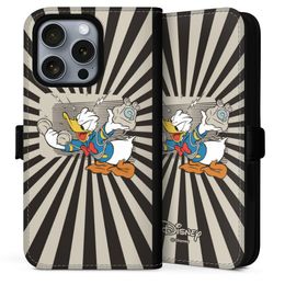 DeinDesign iPhone 16 Pro Max Handy Klapph&uuml;lle Handyh&uuml;lle aus Kunst Leder schwarz Flip Case Official Licensed Product Donald Duck Disney Sideflip mit Lasche