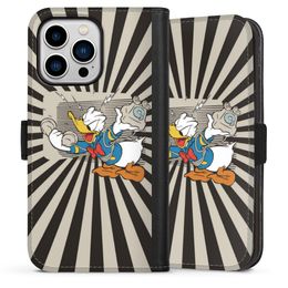 DeinDesign iPhone 13 Pro Handy Klapph&uuml;lle Handyh&uuml;lle aus Kunst Leder schwarz Flip Case Official Licensed Product Donald Duck Disney Sideflip mit Lasche